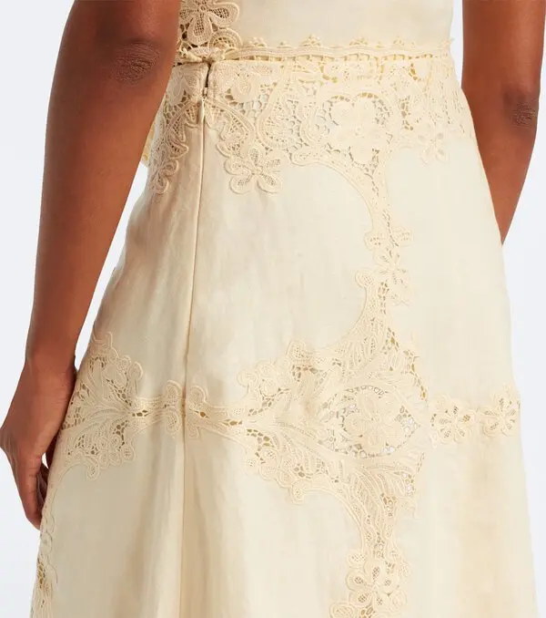 Ulla Johnson Fleur Crochet-trimmed Linen Midi Skirt - White