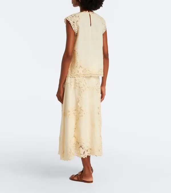 Ulla Johnson Fleur Crochet-trimmed Linen Midi Skirt - White