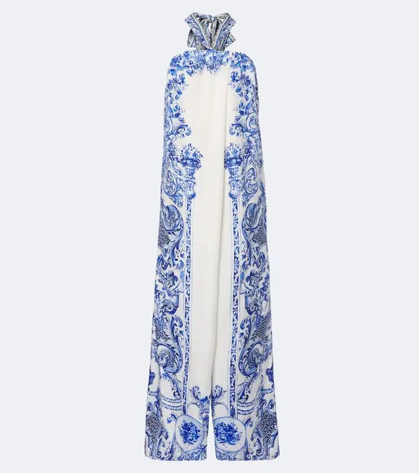 Camilla Floral Crystal-embellished Silk Jumpsuit - Blue