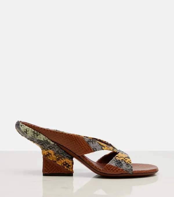 Dries Van Noten Snake-effect Leather Wedge Sandals