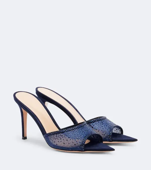 GIANVITO ROSSI Rania Embellished Mesh Mules - Blue