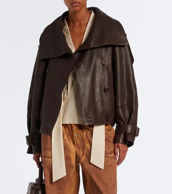 Acne Studios Cropped Leather Jacket - Brown