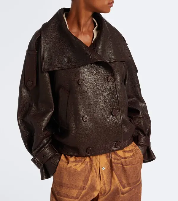 Acne Studios Cropped Leather Jacket - Brown