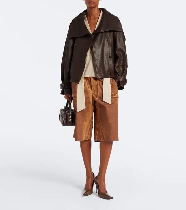 Acne Studios Cropped Leather Jacket - Brown