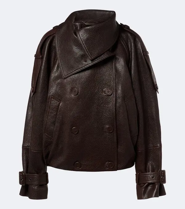 Acne Studios Cropped Leather Jacket - Brown