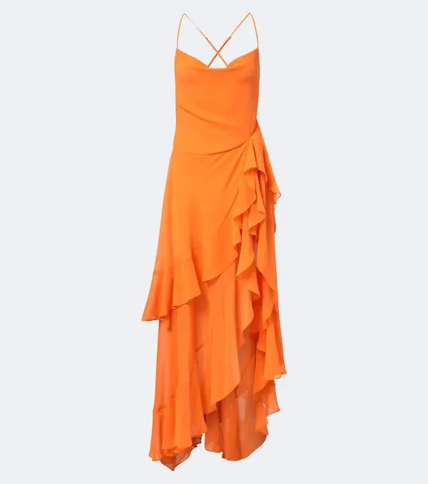 Retrofete Samara Gathered Chiffon Maxi Dress - Orange