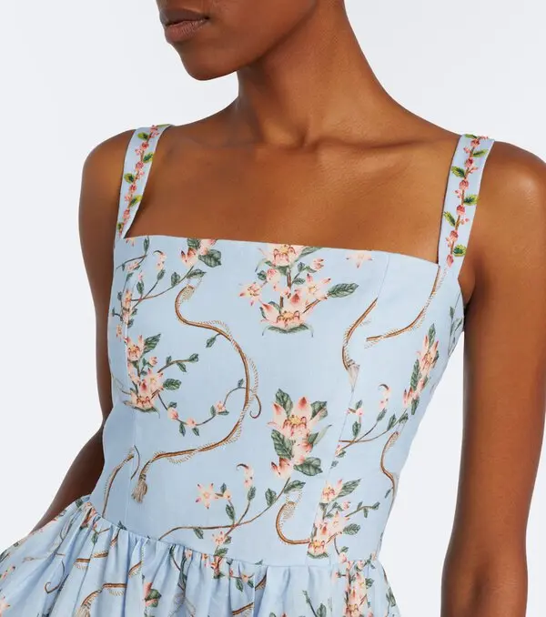 Agua Bendita Floral Tiered Linen Mini Dress