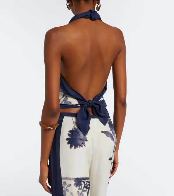 SIR. Phillipa Floral Halterneck Top - Blue