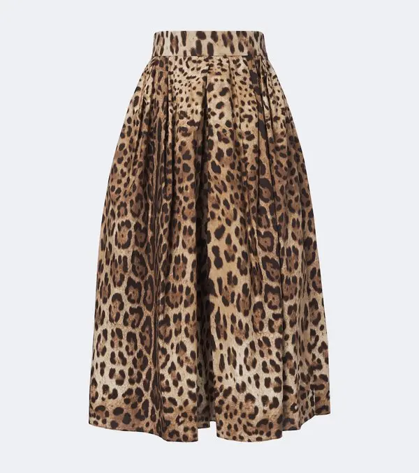 Dolce & Gabbana Leopard-print Cotton Midi Skirt - Brown