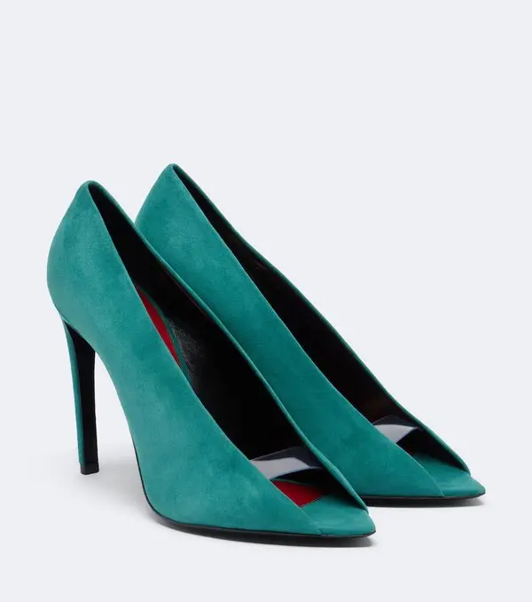 Valentino Garavani Vlogo Révélé Suede Peep-toe Pumps - Green