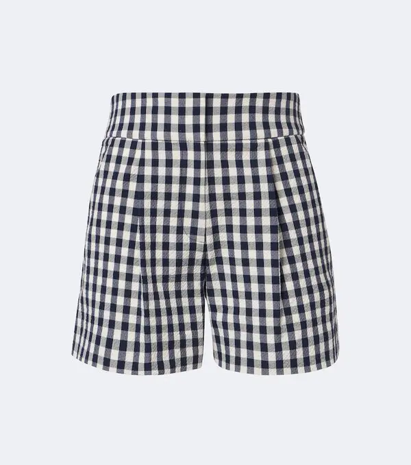 Veronica Beard Haina Gingham Pleated Cotton Shorts - Blue
