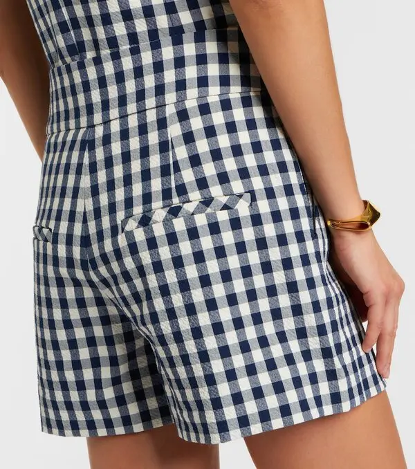 Veronica Beard Haina Gingham Pleated Cotton Shorts - Blue