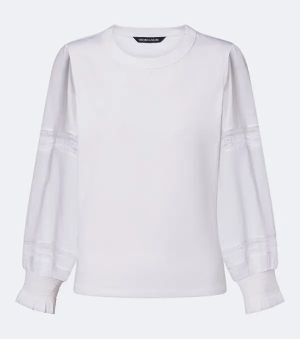 Veronica Beard Bellamie Lace-trimmed Cotton-blend Top - White