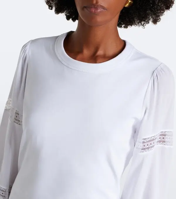 Veronica Beard Bellamie Lace-trimmed Cotton-blend Top - White