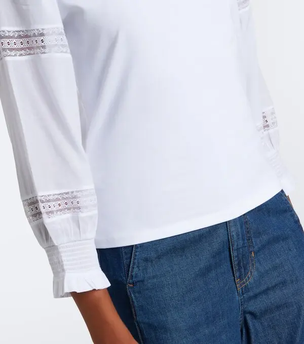 Veronica Beard Bellamie Lace-trimmed Cotton-blend Top - White