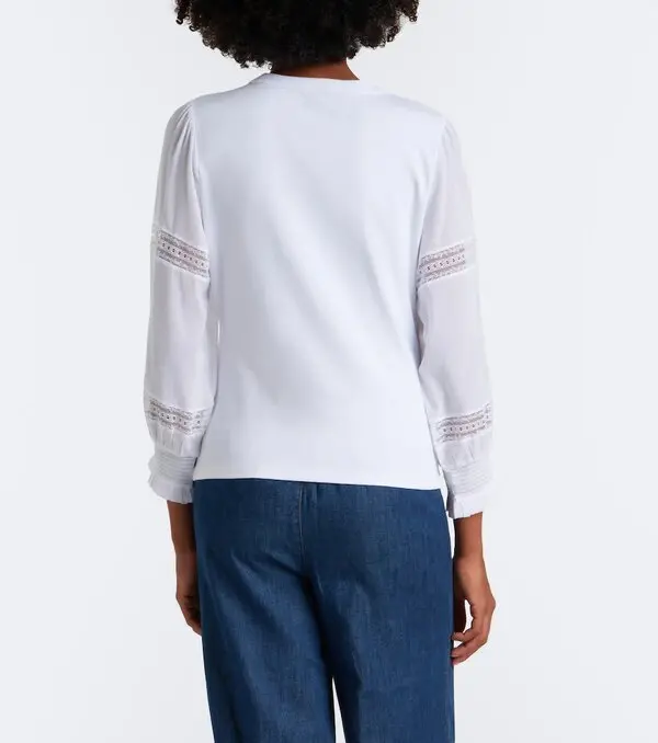 Veronica Beard Bellamie Lace-trimmed Cotton-blend Top - White