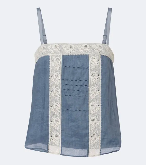 Veronica Beard Olivana Lace-trimmed Ramie Top - Blue