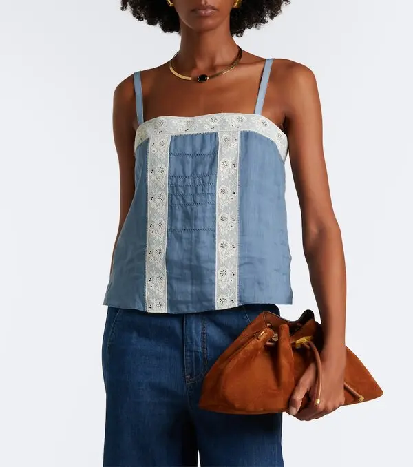 Veronica Beard Olivana Lace-trimmed Ramie Top