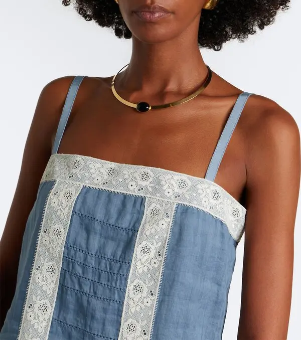 Veronica Beard Olivana Lace-trimmed Ramie Top