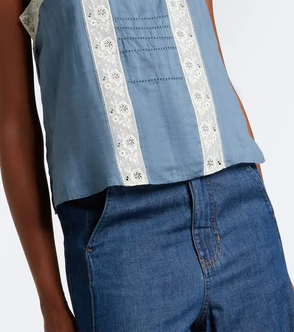 Veronica Beard Olivana Lace-trimmed Ramie Top