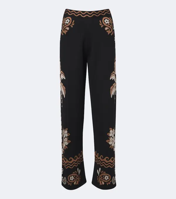 Alanui Wide Leg Pants In Wool And Silk Blend - Black