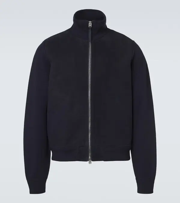 TOM FORD Wool Zip-up Cardigan With Leather Trim - Blue