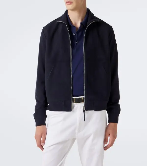 TOM FORD Wool Zip-up Cardigan With Leather Trim - Blue
