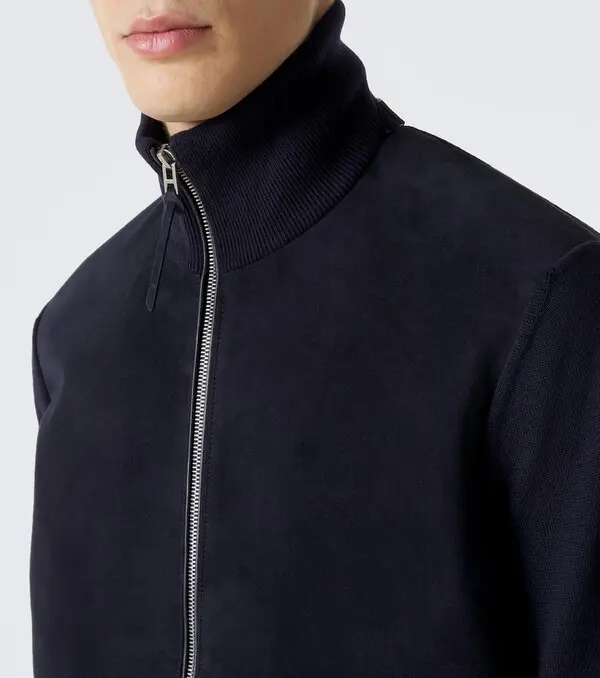 TOM FORD Wool Zip-up Cardigan With Leather Trim - Blue