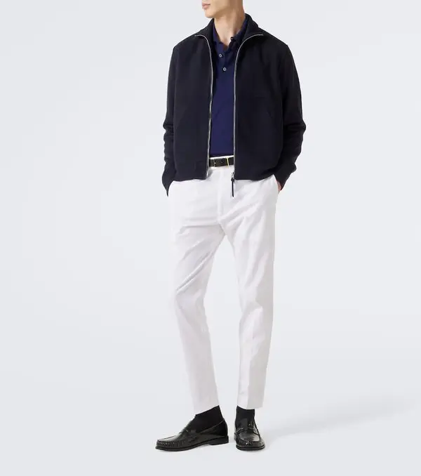 TOM FORD Wool Zip-up Cardigan With Leather Trim - Blue