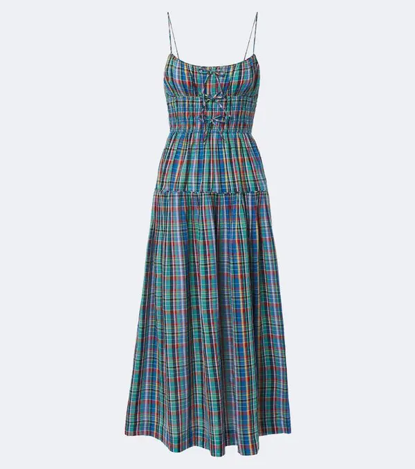 DÔEN Brielle Plaid Cotton Midi Dress