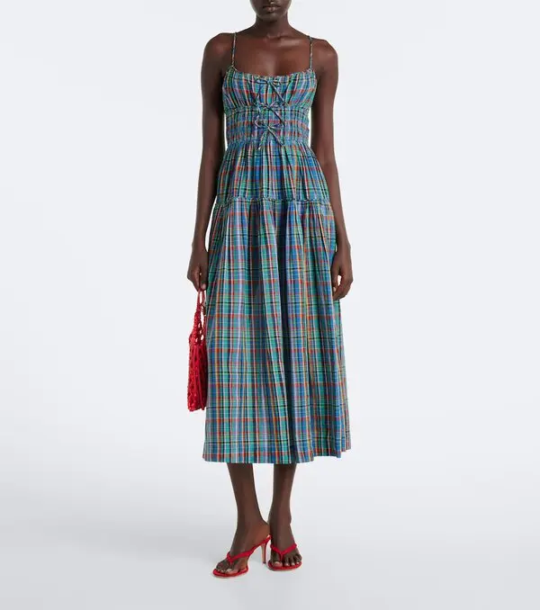 DÔEN Brielle Plaid Cotton Midi Dress