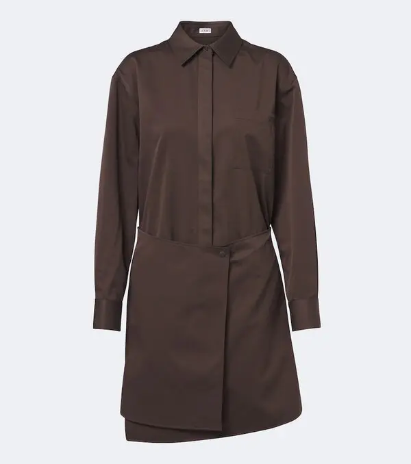 Loewe Double L Cotton And Silk Shirt Dress - Brown
