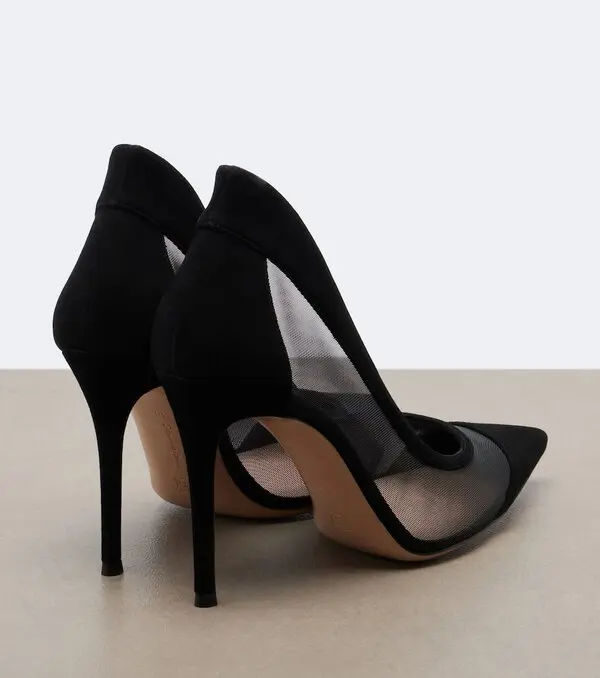 GIANVITO ROSSI Mesh And Suede Pointed Toe Pumps