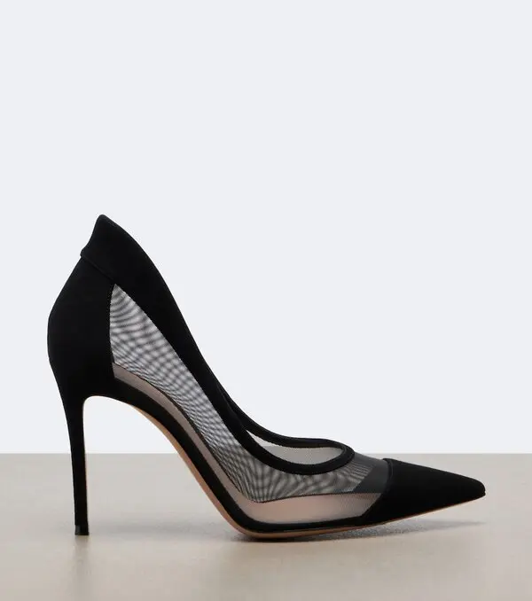 GIANVITO ROSSI Mesh And Suede Pointed Toe Pumps