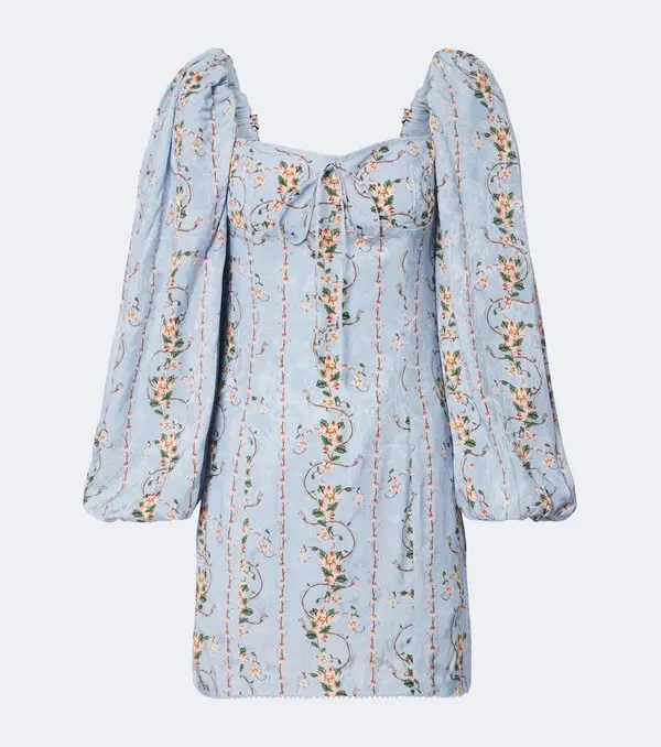 Agua Bendita Lorena Floral Puff Sleeve Mini Dress - Blue