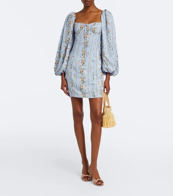 Agua Bendita Lorena Floral Puff Sleeve Mini Dress