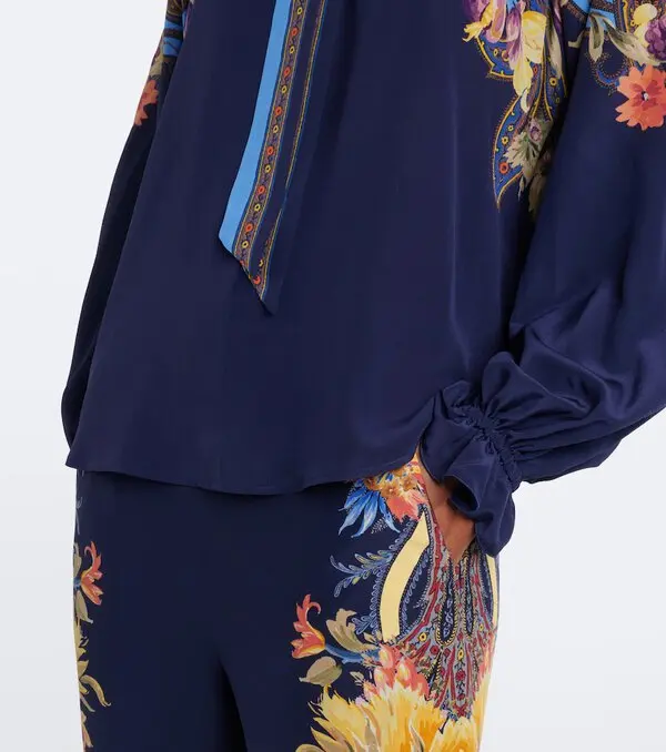 Etro Floral Tie-neck Silk Habotai Blouse