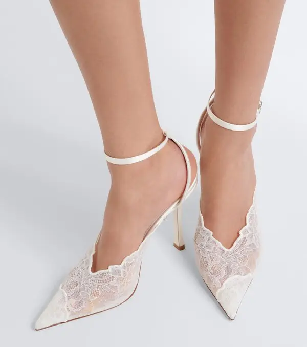 JIMMY CHOO Faiz Lace And Leather Pumps With Ankle Strap - White