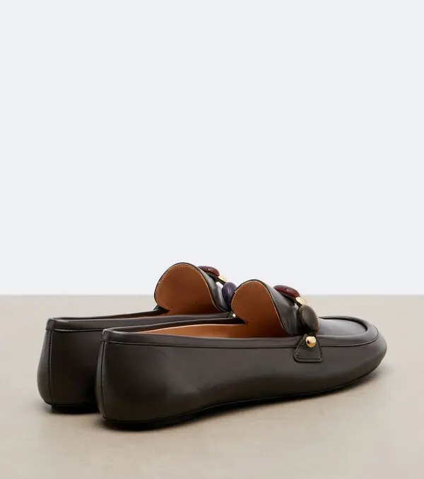 GIANVITO ROSSI Embellished Leather Loafers - Brown
