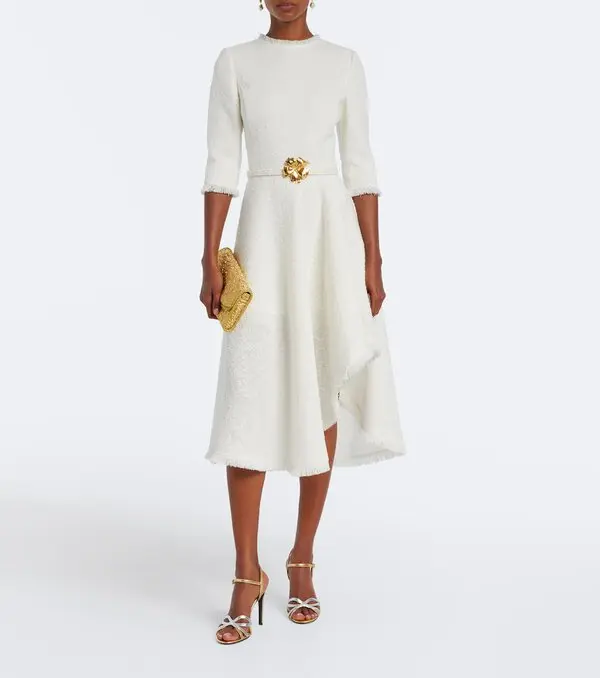 Oscar De La Renta Belted Fringed Bouclé Midi Dress