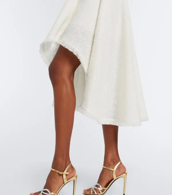 Oscar De La Renta Belted Fringed Bouclé Midi Dress
