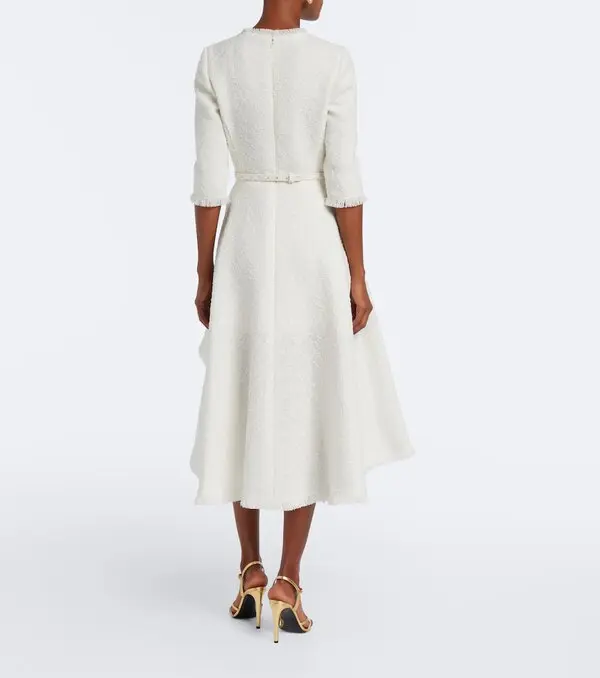 Oscar De La Renta Belted Fringed Bouclé Midi Dress