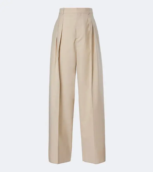 Bottega Veneta Wool And Cotton Wide-leg Pants - Beige