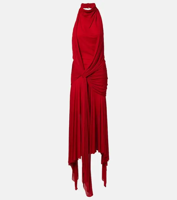 Alexander McQueen Draped Halterneck Maxi Dress In Flame - Red