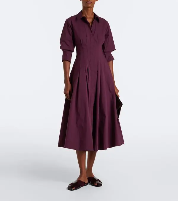 Simkhai Jazz Pleated Cotton Poplin Shirt Dress - Burgundy