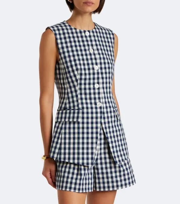 Veronica Beard Lois Gingham Cotton Vest - Blue