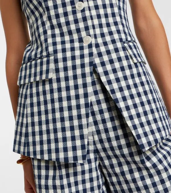 Veronica Beard Lois Gingham Cotton Vest - Blue