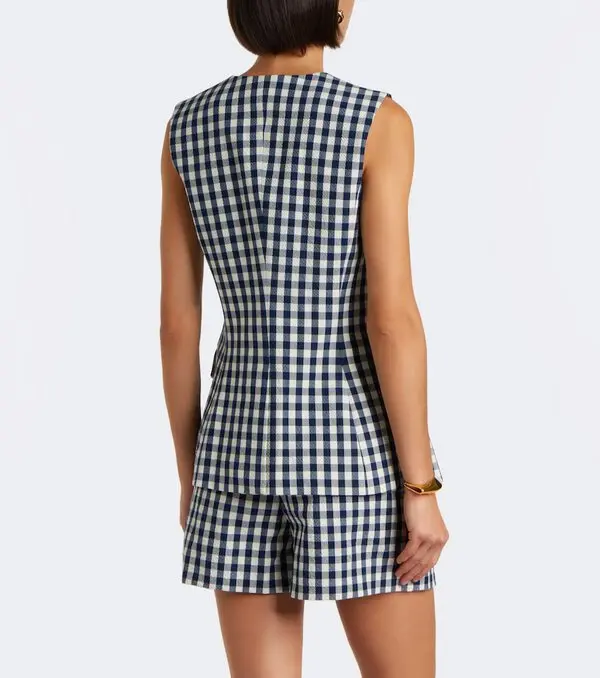 Veronica Beard Lois Gingham Cotton Vest - Blue