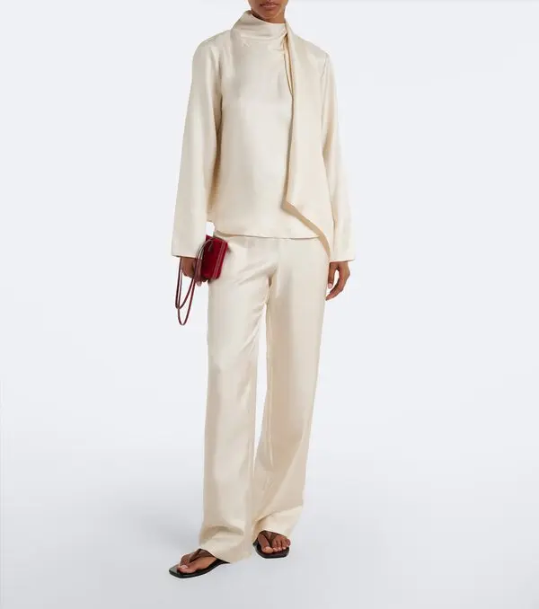 Loulou De Saison Alera Silk Twill Wide-leg Pants - Beige