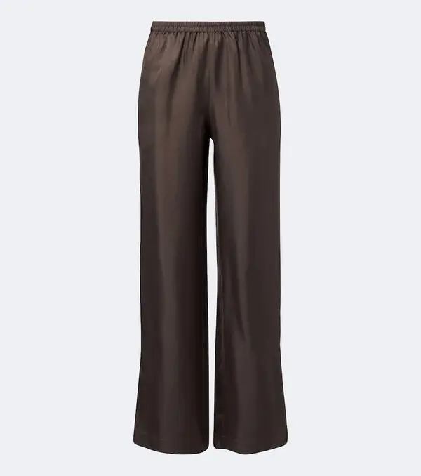 Loulou De Saison Alera Silk Twill Wide-leg Pants - Brown